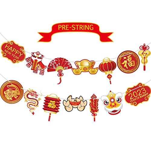 Year of Rabbits Garland 2023 Chinese New Year Flag Banner Happy New Year Decoration China Party Spring Chinese New Year Banners Garland (rabbits)