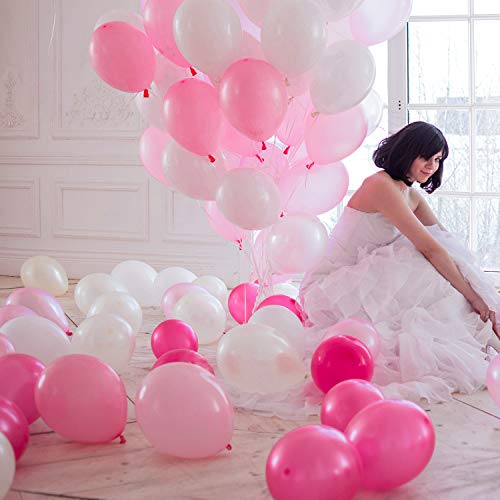 Whaline Balloon Arch & Garland Kit, Pink Hotpink White Latex Balloons & Confetti Balloons with 16ft Balloon Strip Tape,1pcs Tying Tool and 100 Glue Point for Wedding Birthday Baby Shower Party Decor