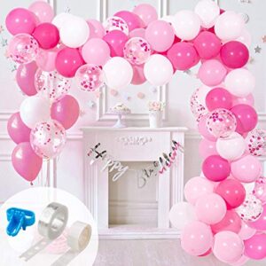 whaline balloon arch & garland kit, pink hotpink white latex balloons & confetti balloons with 16ft balloon strip tape,1pcs tying tool and 100 glue point for wedding birthday baby shower party decor