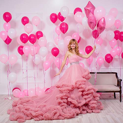 Whaline Balloon Arch & Garland Kit, Pink Hotpink White Latex Balloons & Confetti Balloons with 16ft Balloon Strip Tape,1pcs Tying Tool and 100 Glue Point for Wedding Birthday Baby Shower Party Decor