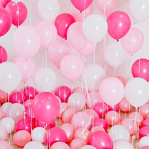 Whaline Balloon Arch & Garland Kit, Pink Hotpink White Latex Balloons & Confetti Balloons with 16ft Balloon Strip Tape,1pcs Tying Tool and 100 Glue Point for Wedding Birthday Baby Shower Party Decor