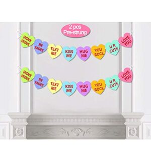 candy conversation heart valentines day banner decoration,glitter pre-strung garland 2pcs