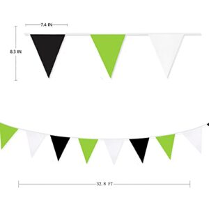 10M/32Ft Green Black White Banner Decorations Triangle Flag Fabric Pennant Garland Bunting for Graduation Birthday Wedding Gaming Soccer Halloween Party Outdoor Garden Hanging Festivals Decoration