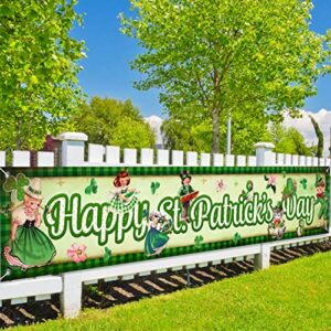 large vintage happy st. patrick’s day banner lucky green shamrock clover yard signs garland irish holiday party supplies for outdoor indoor home decorations