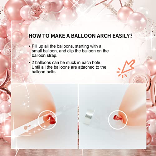 180Pcs Rose Gold Balloon Arch Kit， Rose Gold Balloon Decoration Set for Wedding Baby Shower Birthday Bachelorette Holiday Anniversary Graduation Party Decorations Supplies for Girls and Women