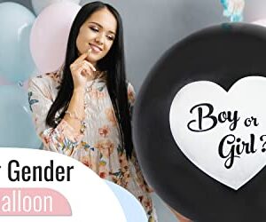 Gender Reveal Balloon- Hanging Balloon - Saves Money - No Helium Needed - Jumbo Boy or Girl Balloons - Pink and Blue Confetti Balloon- Flower Balloon Tail Garland - Gender Reveal Decorations