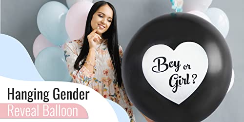 Gender Reveal Balloon- Hanging Balloon - Saves Money - No Helium Needed - Jumbo Boy or Girl Balloons - Pink and Blue Confetti Balloon- Flower Balloon Tail Garland - Gender Reveal Decorations