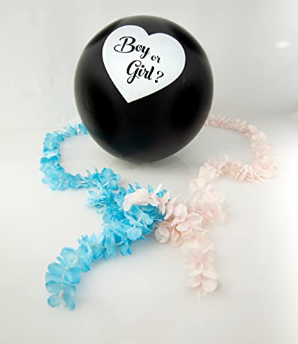 Gender Reveal Balloon- Hanging Balloon - Saves Money - No Helium Needed - Jumbo Boy or Girl Balloons - Pink and Blue Confetti Balloon- Flower Balloon Tail Garland - Gender Reveal Decorations