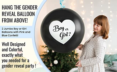 Gender Reveal Balloon- Hanging Balloon - Saves Money - No Helium Needed - Jumbo Boy or Girl Balloons - Pink and Blue Confetti Balloon- Flower Balloon Tail Garland - Gender Reveal Decorations