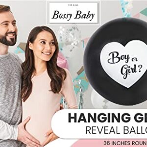 Gender Reveal Balloon- Hanging Balloon - Saves Money - No Helium Needed - Jumbo Boy or Girl Balloons - Pink and Blue Confetti Balloon- Flower Balloon Tail Garland - Gender Reveal Decorations