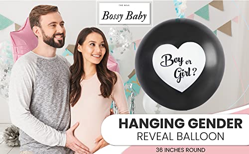 Gender Reveal Balloon- Hanging Balloon - Saves Money - No Helium Needed - Jumbo Boy or Girl Balloons - Pink and Blue Confetti Balloon- Flower Balloon Tail Garland - Gender Reveal Decorations