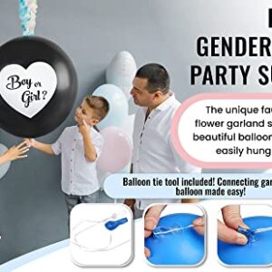 Gender Reveal Balloon- Hanging Balloon - Saves Money - No Helium Needed - Jumbo Boy or Girl Balloons - Pink and Blue Confetti Balloon- Flower Balloon Tail Garland - Gender Reveal Decorations