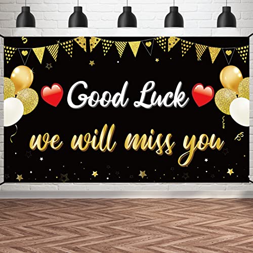 Pimvimcim Going Away Party Decorations We Will Miss You Good Luck Banner, Black Gold Farewell Backdrop Party Supplies, Goodbye Coworker Retirement Graduation Moving Away Poster Decor