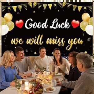 Pimvimcim Going Away Party Decorations We Will Miss You Good Luck Banner, Black Gold Farewell Backdrop Party Supplies, Goodbye Coworker Retirement Graduation Moving Away Poster Decor