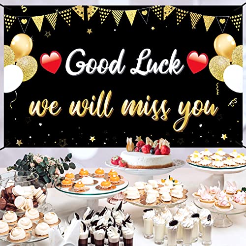 Pimvimcim Going Away Party Decorations We Will Miss You Good Luck Banner, Black Gold Farewell Backdrop Party Supplies, Goodbye Coworker Retirement Graduation Moving Away Poster Decor