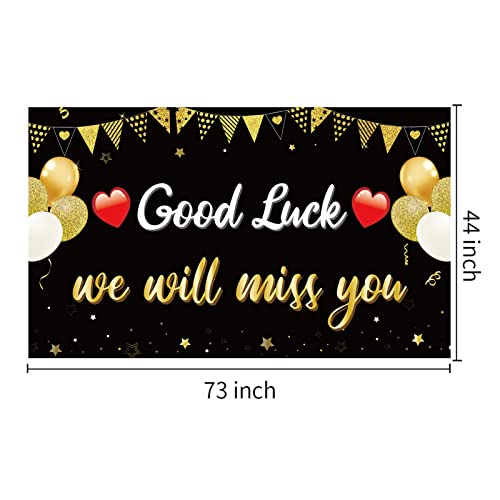 Pimvimcim Going Away Party Decorations We Will Miss You Good Luck Banner, Black Gold Farewell Backdrop Party Supplies, Goodbye Coworker Retirement Graduation Moving Away Poster Decor