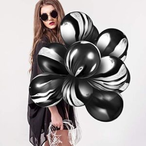 50 Pieces Black Agate Marble Swirl Balloons 12 Inches Black Decorative Balloons Tie Dye Balloons for Wedding Birthday Graduation Party Office Home Decoration Supplies