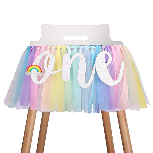 Pastel Rainbow Highchair Banner for Baby - Party Theme Pull Flag, High Chair Fabric Garland, 1st First Birthday Banner, Photo Props, Handmade