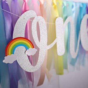 Pastel Rainbow Highchair Banner for Baby - Party Theme Pull Flag, High Chair Fabric Garland, 1st First Birthday Banner, Photo Props, Handmade