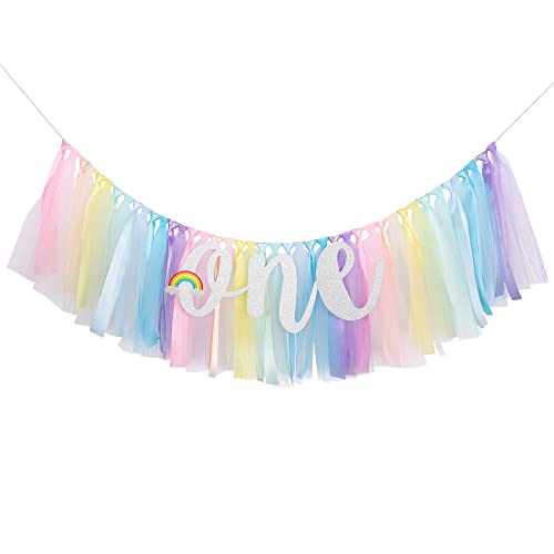 Pastel Rainbow Highchair Banner for Baby - Party Theme Pull Flag, High Chair Fabric Garland, 1st First Birthday Banner, Photo Props, Handmade