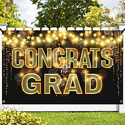 XtraLarge, Congrats Grad Banner - 72x44 Inch, Black and Gold Graduation Decorations 2023 | Graduation Banner for Class of 2023 Decorations | Graduation Backdrop for Graduation Party Decorations 2023