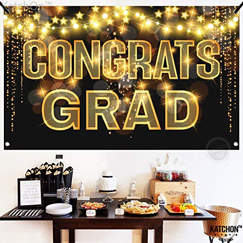 XtraLarge, Congrats Grad Banner - 72x44 Inch, Black and Gold Graduation Decorations 2023 | Graduation Banner for Class of 2023 Decorations | Graduation Backdrop for Graduation Party Decorations 2023