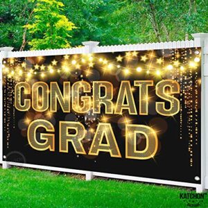 XtraLarge, Congrats Grad Banner - 72x44 Inch, Black and Gold Graduation Decorations 2023 | Graduation Banner for Class of 2023 Decorations | Graduation Backdrop for Graduation Party Decorations 2023