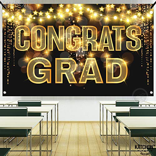 XtraLarge, Congrats Grad Banner - 72x44 Inch, Black and Gold Graduation Decorations 2023 | Graduation Banner for Class of 2023 Decorations | Graduation Backdrop for Graduation Party Decorations 2023