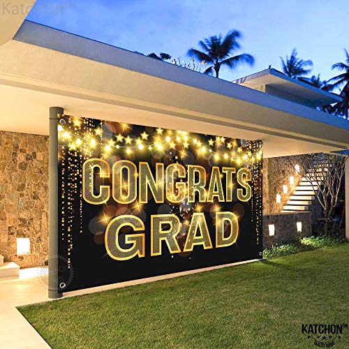 XtraLarge, Congrats Grad Banner - 72x44 Inch, Black and Gold Graduation Decorations 2023 | Graduation Banner for Class of 2023 Decorations | Graduation Backdrop for Graduation Party Decorations 2023