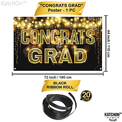 XtraLarge, Congrats Grad Banner - 72x44 Inch, Black and Gold Graduation Decorations 2023 | Graduation Banner for Class of 2023 Decorations | Graduation Backdrop for Graduation Party Decorations 2023