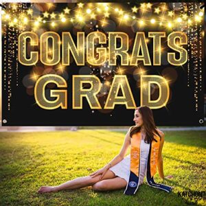 XtraLarge, Congrats Grad Banner - 72x44 Inch, Black and Gold Graduation Decorations 2023 | Graduation Banner for Class of 2023 Decorations | Graduation Backdrop for Graduation Party Decorations 2023