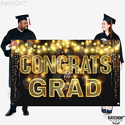 XtraLarge, Congrats Grad Banner - 72x44 Inch, Black and Gold Graduation Decorations 2023 | Graduation Banner for Class of 2023 Decorations | Graduation Backdrop for Graduation Party Decorations 2023