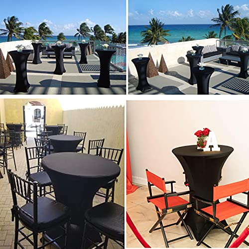 Lykoow 8 Pack Cocktail Spandex Stretch Tablecloth 32''x43'' Black Cocktail Round Table Cover Tablecloth, Fitted High Top Stretch for Round Tables or Wedding Party Banquet Birthday