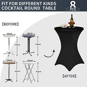 Lykoow 8 Pack Cocktail Spandex Stretch Tablecloth 32''x43'' Black Cocktail Round Table Cover Tablecloth, Fitted High Top Stretch for Round Tables or Wedding Party Banquet Birthday