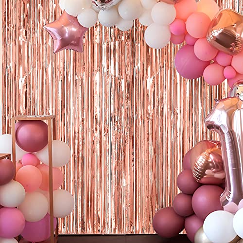 ASTARON 2Pcs Rose Gold Foil Fringe Curtains Shiny Metallic Fringe for Baby Shower Party Birthday Party Decoration