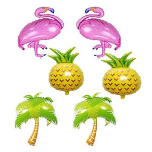 beach summer tropical party theme flamingo and pineapple balloons palm tree mylar balloon for flamingo and pineapple party decorations luau party hawaiian flamingo party supplies (set of 6)