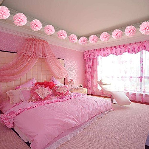 10pcs Tissue Hanging Paper Pom-poms Flower Ball Wedding Party Outdoor Decoration, Hmxpls Premium Tissue Paper Pom Pom Flowers Craft Kit(Pink)