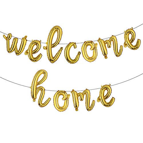 16 inch Welcome Home Balloon Banner Style Balloons Foil Letter Balloon Anniversary Celebration Party Decorations (L Welcome Home Gold)