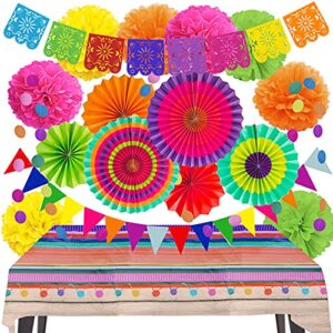 zerodeco fiesta party decorations set – mexican banners and table cover, fiesta paper fan and pompoms, garlands string and pennant for birthday mexican cinco de mayo coco themed party supplies