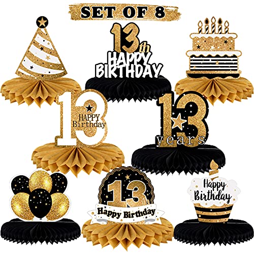 LINGTEER Happy 13th Birthday Table Honeycomb Centerpieces Cheers to 13th Birthday Thirteen Years Old Party Table Decorations Gift Sign.