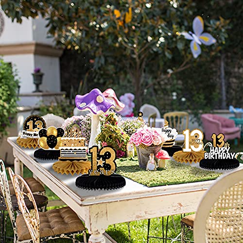 LINGTEER Happy 13th Birthday Table Honeycomb Centerpieces Cheers to 13th Birthday Thirteen Years Old Party Table Decorations Gift Sign.