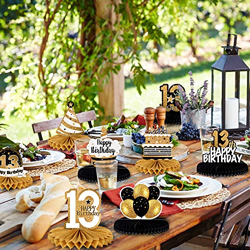 LINGTEER Happy 13th Birthday Table Honeycomb Centerpieces Cheers to 13th Birthday Thirteen Years Old Party Table Decorations Gift Sign.