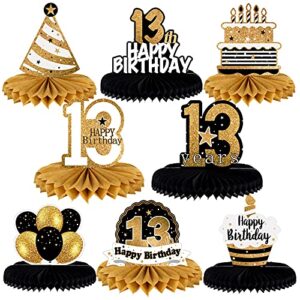 LINGTEER Happy 13th Birthday Table Honeycomb Centerpieces Cheers to 13th Birthday Thirteen Years Old Party Table Decorations Gift Sign.