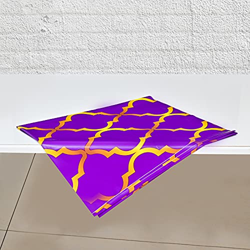 2 Pcs Arabian Tablecloth Purple Gold Lattice Plastic Table Covers 87 x 51 Inches Arabian Nights Themed Party Decorations for Arabian Nights Party Supplies