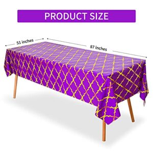 2 Pcs Arabian Tablecloth Purple Gold Lattice Plastic Table Covers 87 x 51 Inches Arabian Nights Themed Party Decorations for Arabian Nights Party Supplies