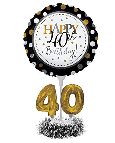 Creative Converting Happy 40th Birthday Balloon Centerpiece Black and Gold for Milestone Birthday - 317306