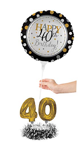 Creative Converting Happy 40th Birthday Balloon Centerpiece Black and Gold for Milestone Birthday - 317306