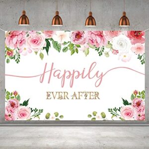 p.g collin happily ever after floral banner backdrop sign wedding bridal shower engagement bachelorette party decorations supplies for women 6 x 4ft pink pink happily