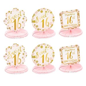 sweet 16 birthday decorations, pink and gold paper honeycomb centerpieces (6 pack)