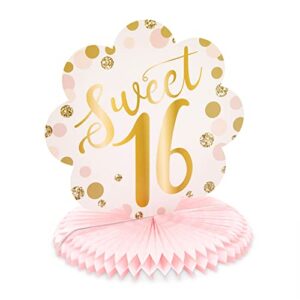 Sweet 16 Birthday Decorations, Pink and Gold Paper Honeycomb Centerpieces (6 Pack)